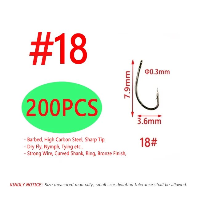 Wifreo крючки для нахлыста nymph 12 14 16 18 200PCS Size 18
