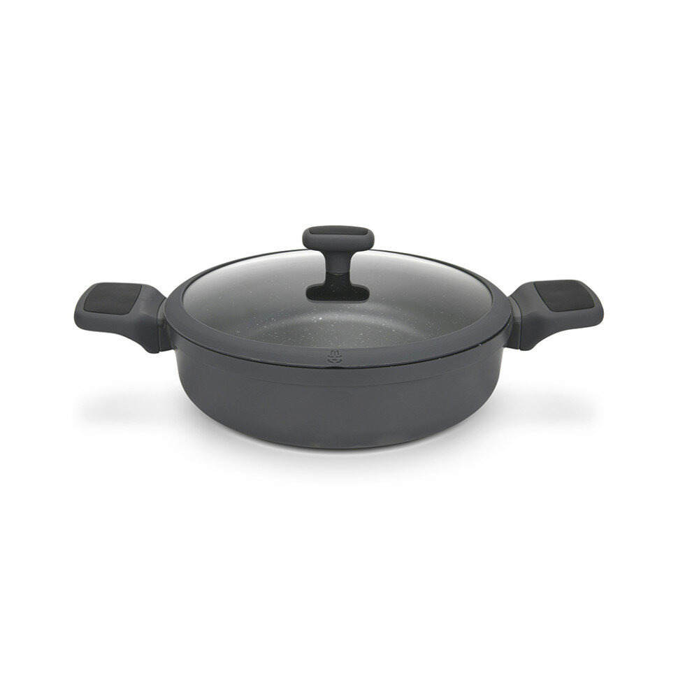 14586 FISSMAN Сотейник TITANIUM PRO 28x8см/4,3л со стеклянной крышкой (алюминий с антипригарным покрытием Greblon C3) Ручки-бакелит с покрытием «Софт тач»; Крышка-стекло; Индукция