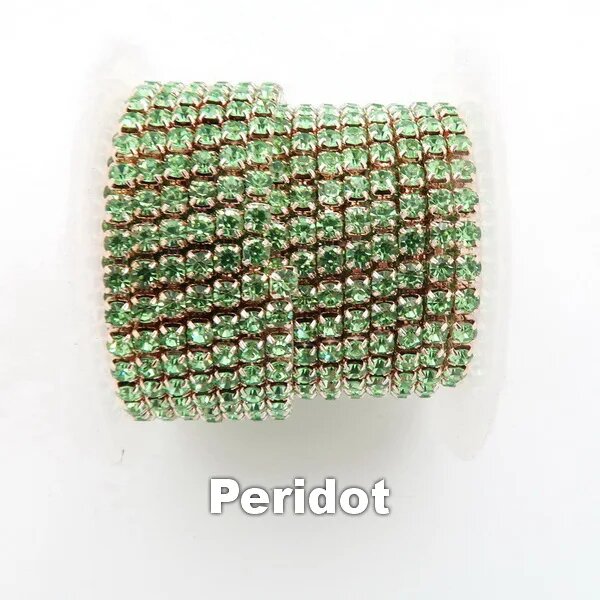 Изумрудные стразы Peridot, SS16 4mm, 5 yards