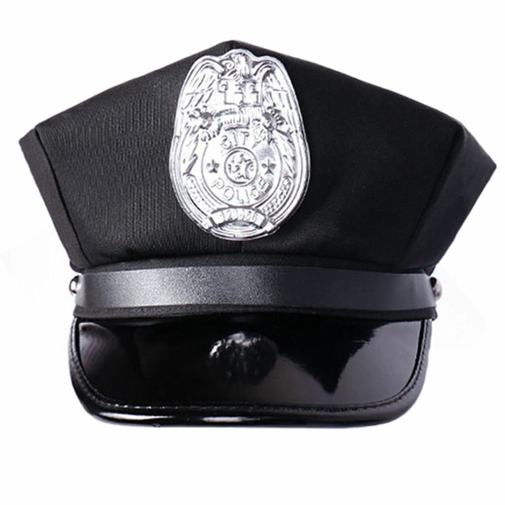 (1 шт.) Восьмиугольная фуражка матроса-капитана с плоским верхом и этикеткой - серебристая пластиковая этикетка