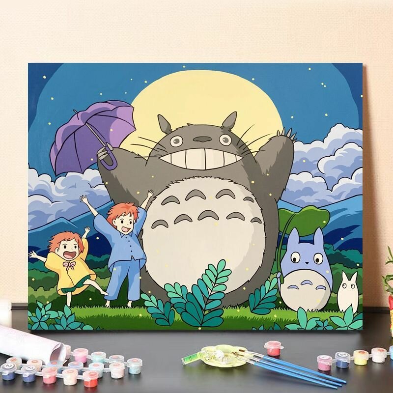 Картина по номерам 40х50 см / Хаяо Миядзаки Мой сосед Тоторо /холст на подрамнике, Очень подходит для отделки стен