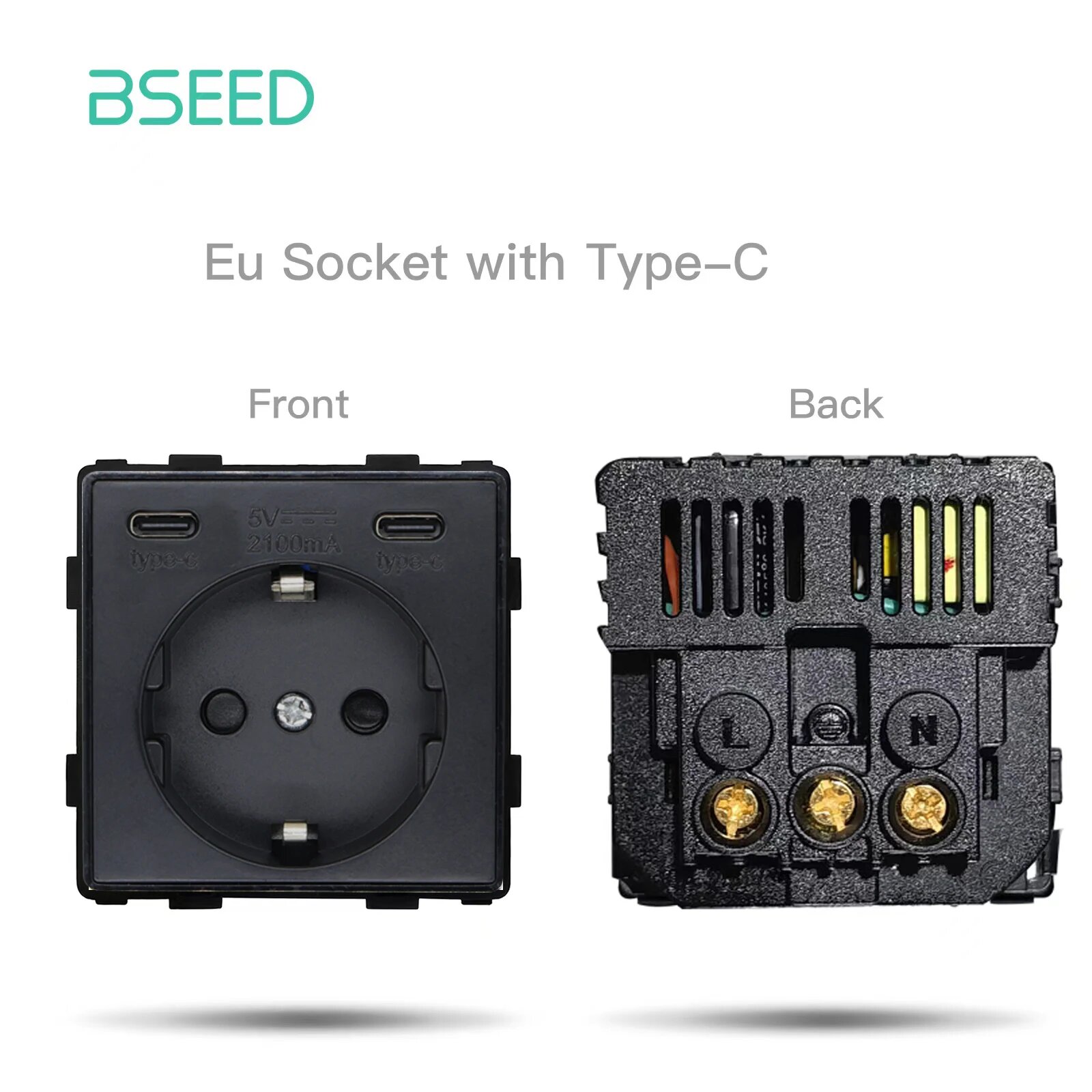 Бсеед Евророзетка с Type-C, Черный, 2.1A 5V