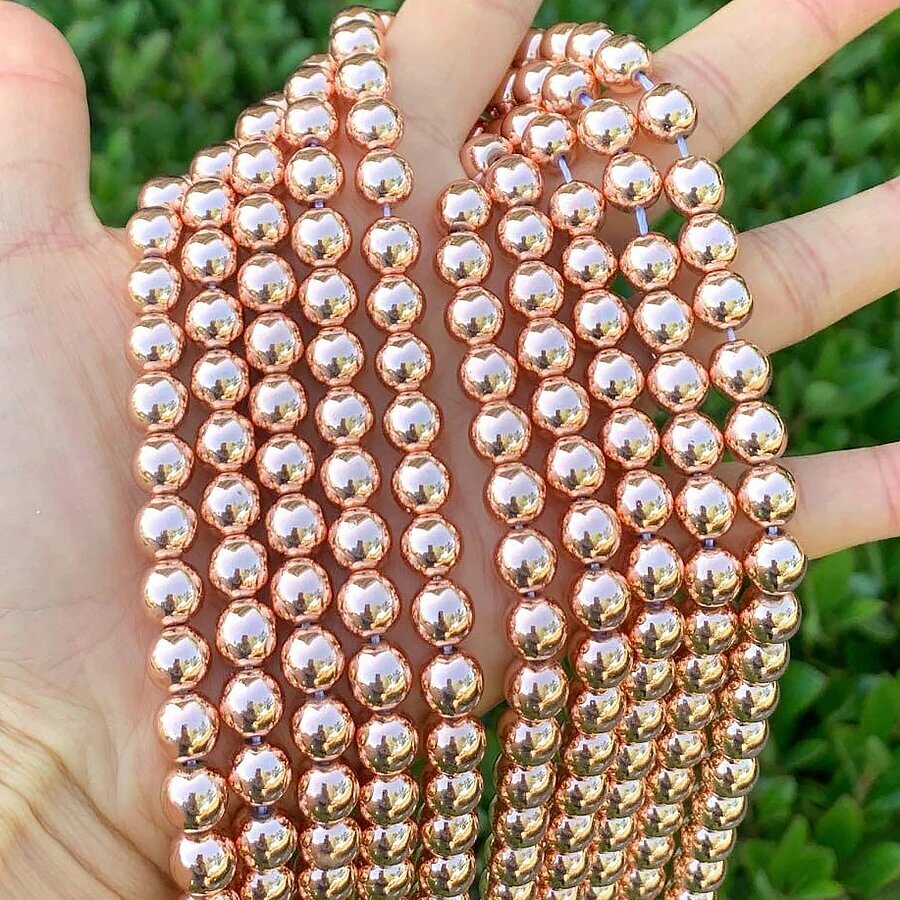 Натуральные камни, родиевое розовое золото, гематит, круглые свободные минеральные бусины для браслета, изготовление ювелирных изделий своими руками, 15 дюймов, 2/3/4/6/8/10 мм