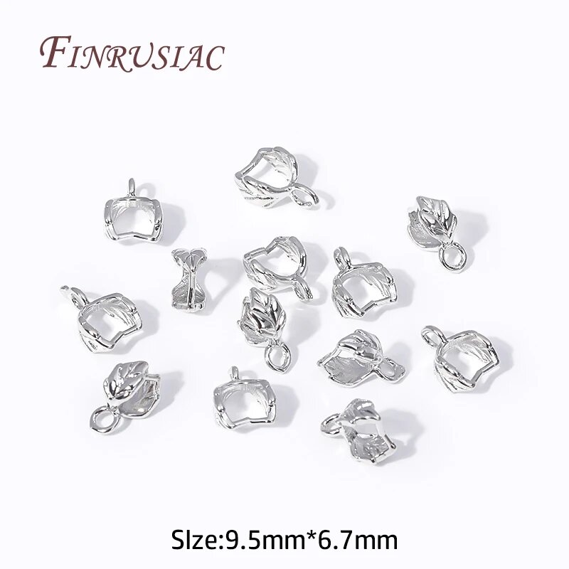Зажимы-подвески в форме листа, Rhodium Plated, 9.5*6.7 мм