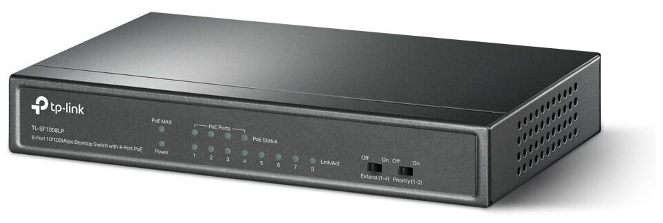 Коммутатор TP-Link TL-SF1008LP (L2) 8x100Мбит/с 4PoE 41W неуправляемый