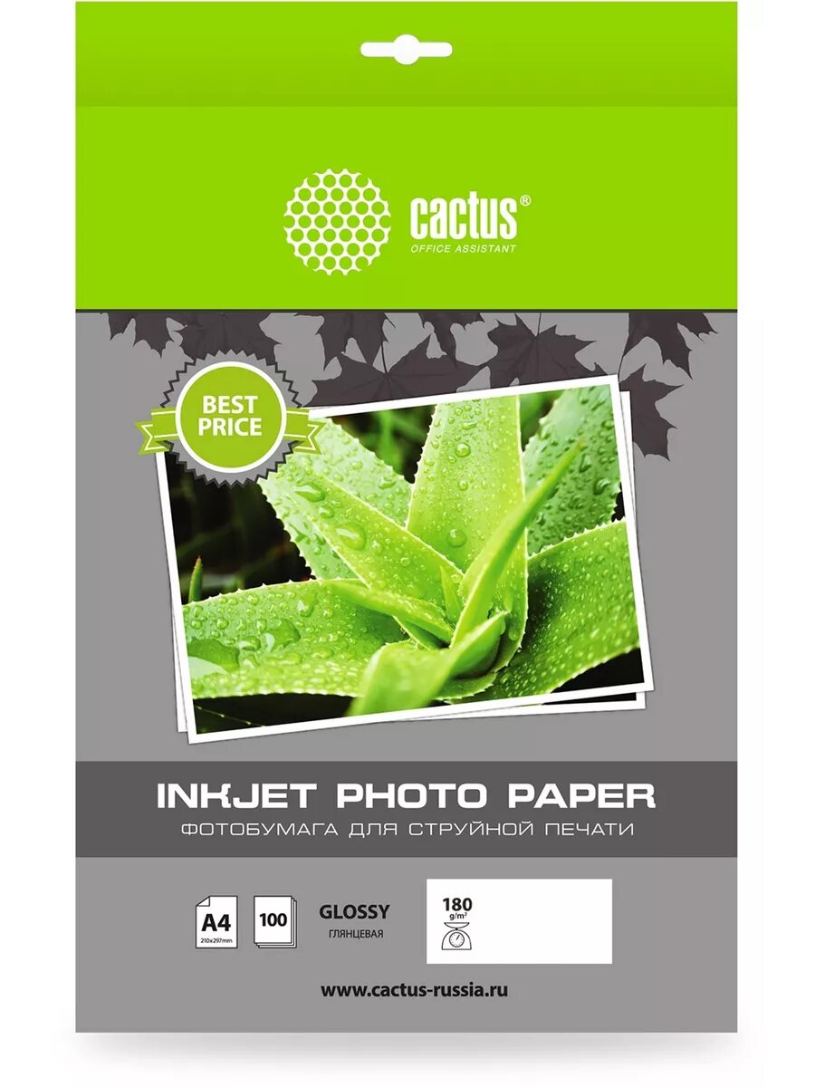 Фотобумага Cactus CS-GA4180100ED A4/180г/м2/100л. белый глянц