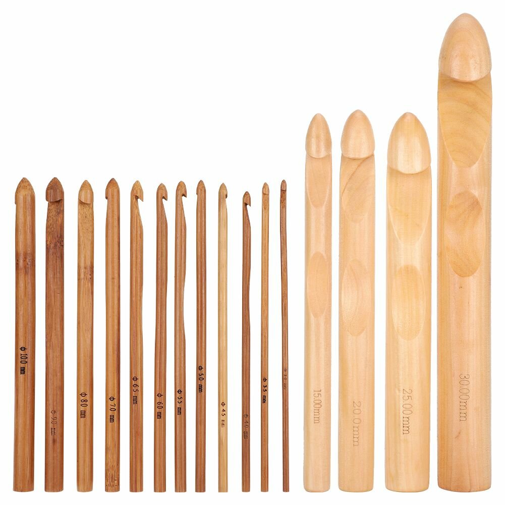 Набор крючков для вязания крючком, 16 шт, деревянные бамбуковые цилиндрические вязальные иглы, ткацкие инструменты