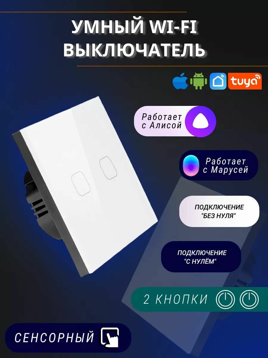 Сенсорный электронный двухклавишный wifi выключатель tuya