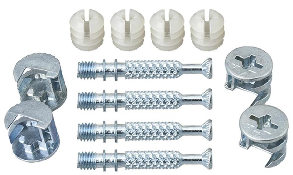 Мебельная стяжка Element / Элемент Набор №3 для фасада ДСП из стали, цвет цинк, диаметр 16мм, втулка 45мм, 4шт. / фурнитура