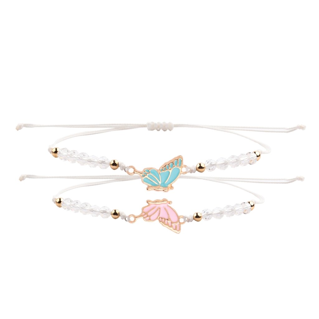 Набор из 2 парных браслетов дружбы с бабочкой, плетеный шнур, модные аксессуары для пар и девочек