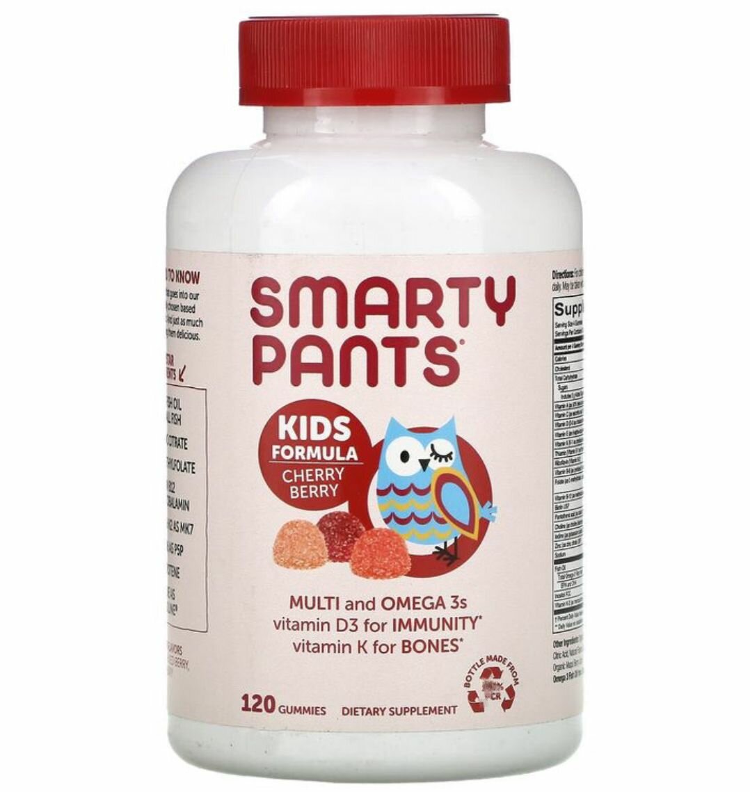 SmartyPants, Жевательные мультивитамины для детей с омега-3, со вкусом вишни, 120 жевательных таблеток