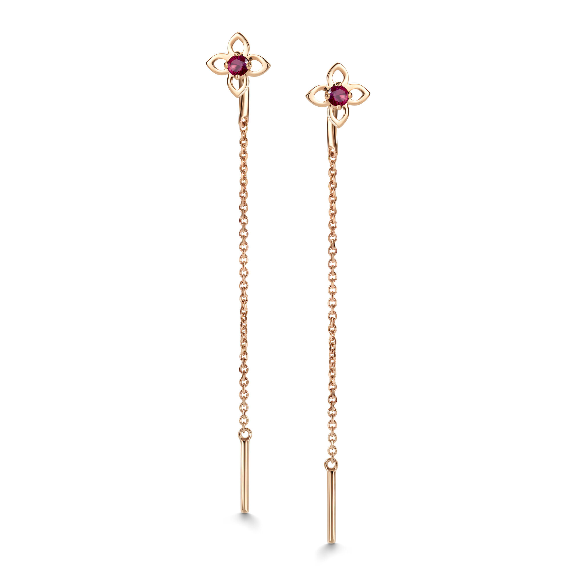 Серьги цепочки Diamant online, красное золото, 585 проба, рубин
