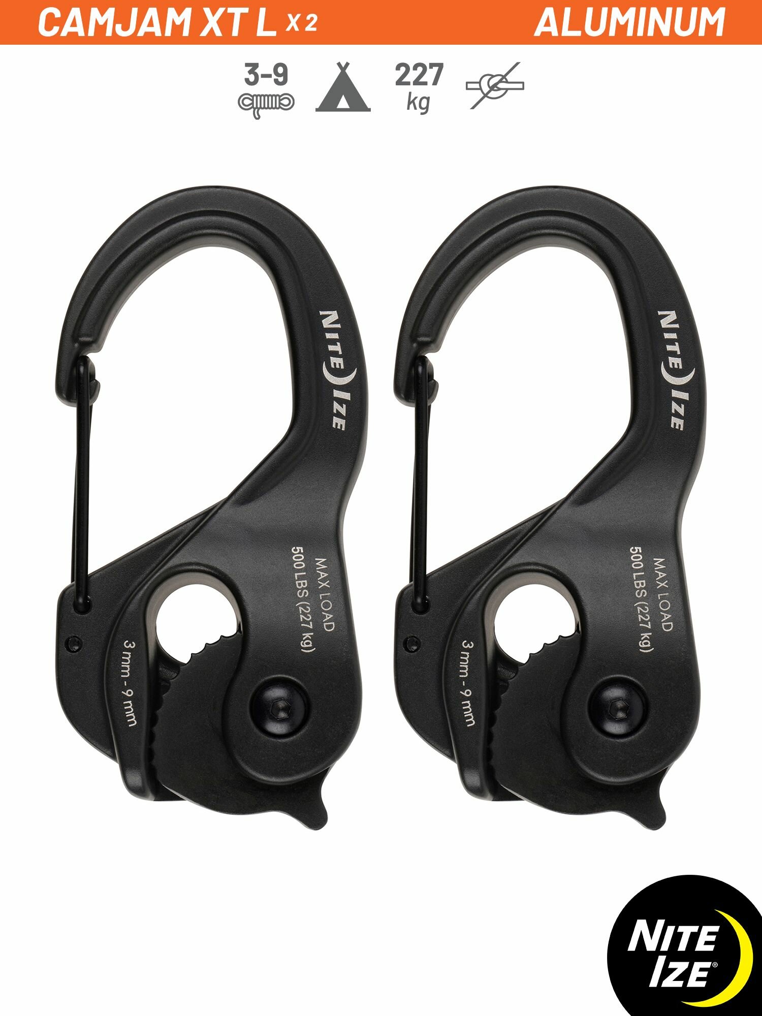 Безузловой натяжитель для веревки с карабином Nite Ize CamJam XT Aluminum Standart - 2 шт