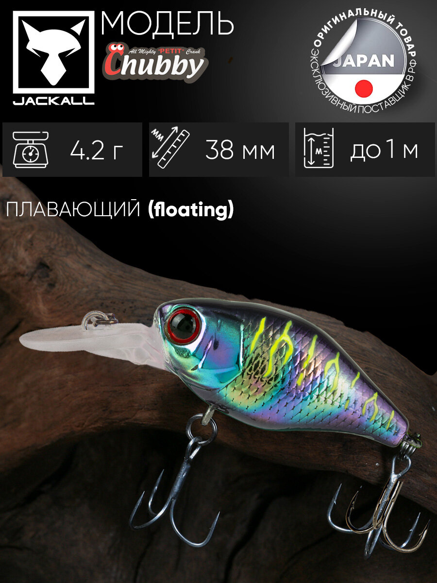Воблер кренк на щуку/на головля/на судака/на окуня/на форель JACKALL Chubby 38 MR цв. uv ul tamamushi tiger