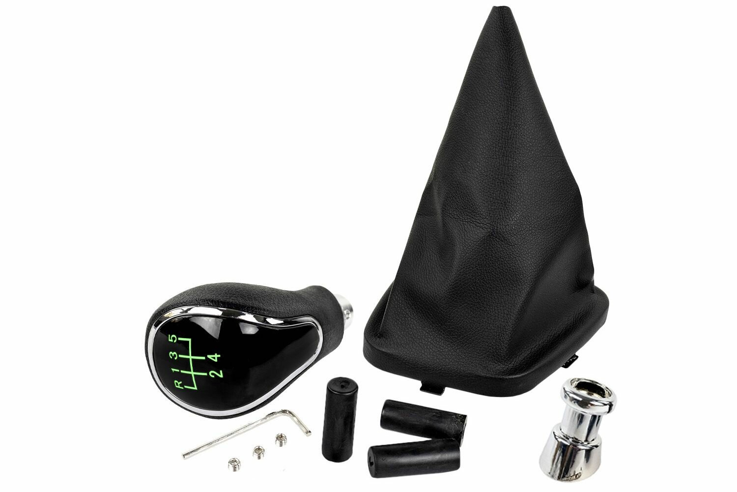 Ручка КПП хром с зеленой LED подсветкой и пыльником для ВАЗ 2110, 2111, 2112