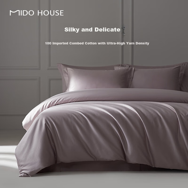 MIDO HOUSE Mingdu 100S Cotton High-Grade Solid Color Four-Piece Bedding Set for 1.8m Bed in Yunmu Grey