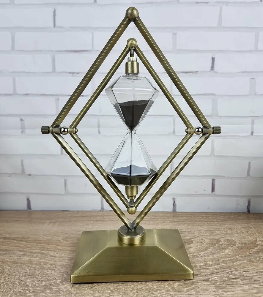 Песочные часы GEOMETRY - 30 минут, черный песок, латунь, поворотный механизм (30х28х10)см