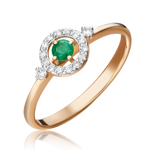 Кольцо, красное золото, 585 проба, бриллиант, изумруд