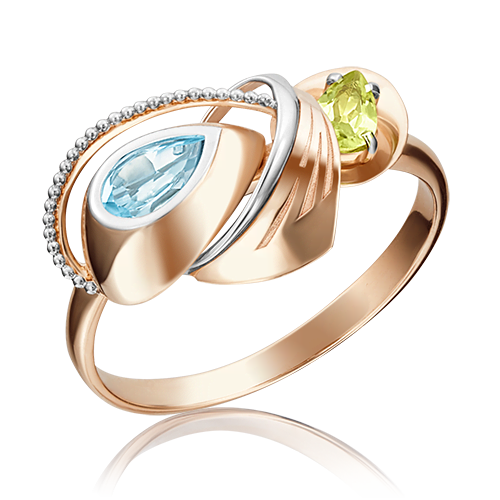 Кольцо, красное золото, 585 проба, топаз, хризолит