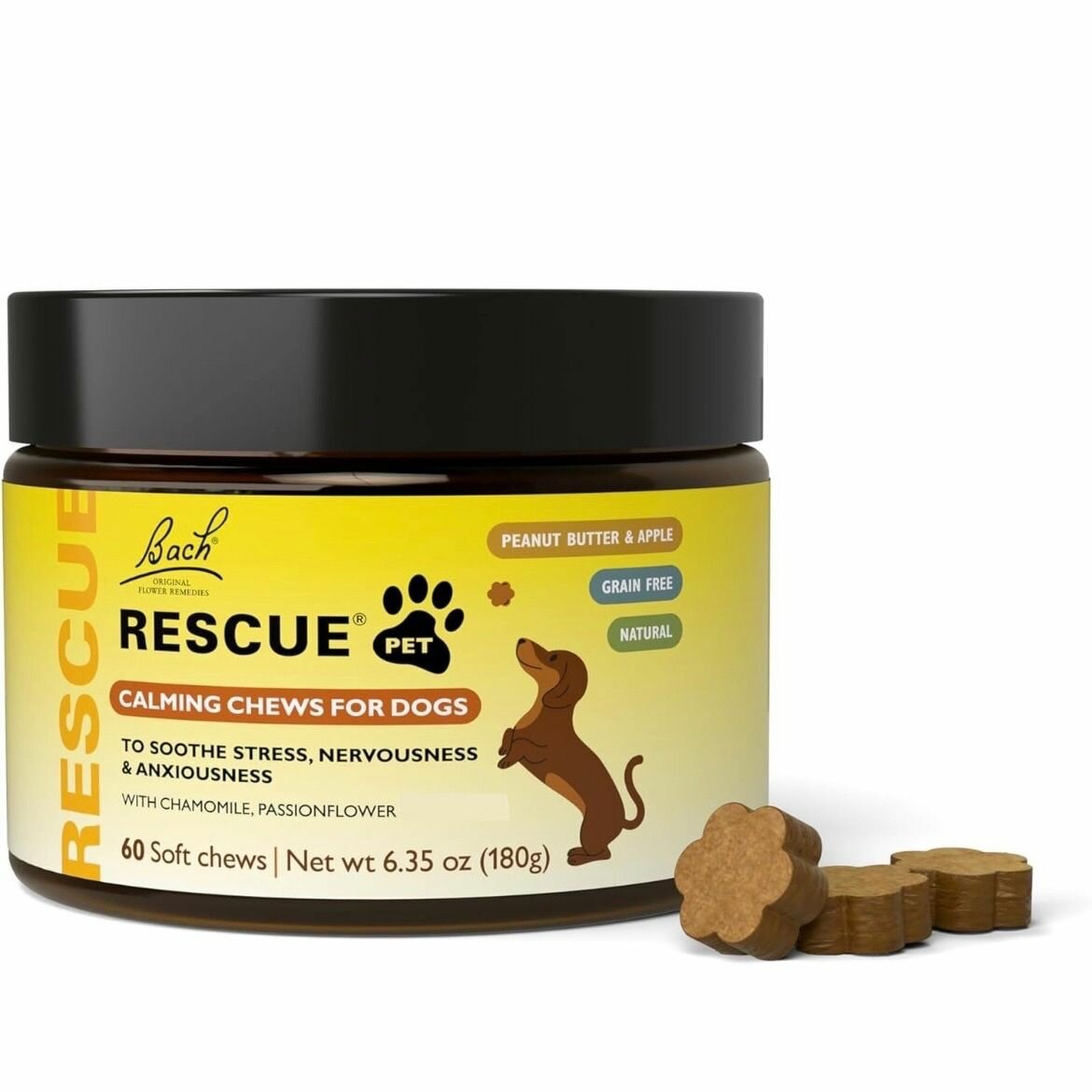 Bach, Rescue Pet, успокоительное средство для собак, Calming Chews for Dogs, 60 жевательных пастилок