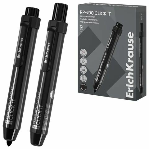 12 шт. Маркер перманентный автоматический ERICH KRAUSE RP-700 "Click it", черный, 2 мм, 60828