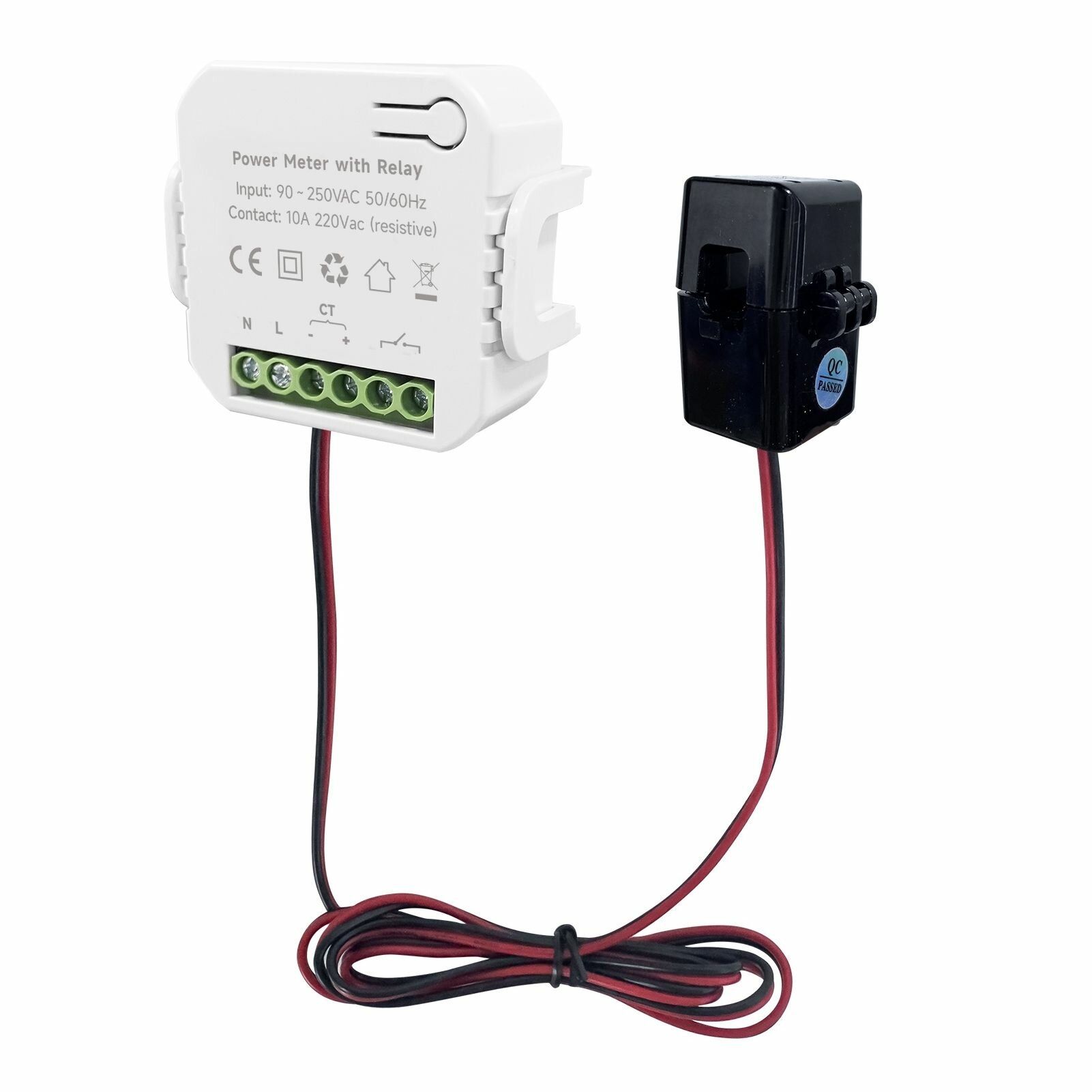 WiFi умный счетчик энергии для Tuya, с реле и зажимом ТТ 80A, 90-250V AC