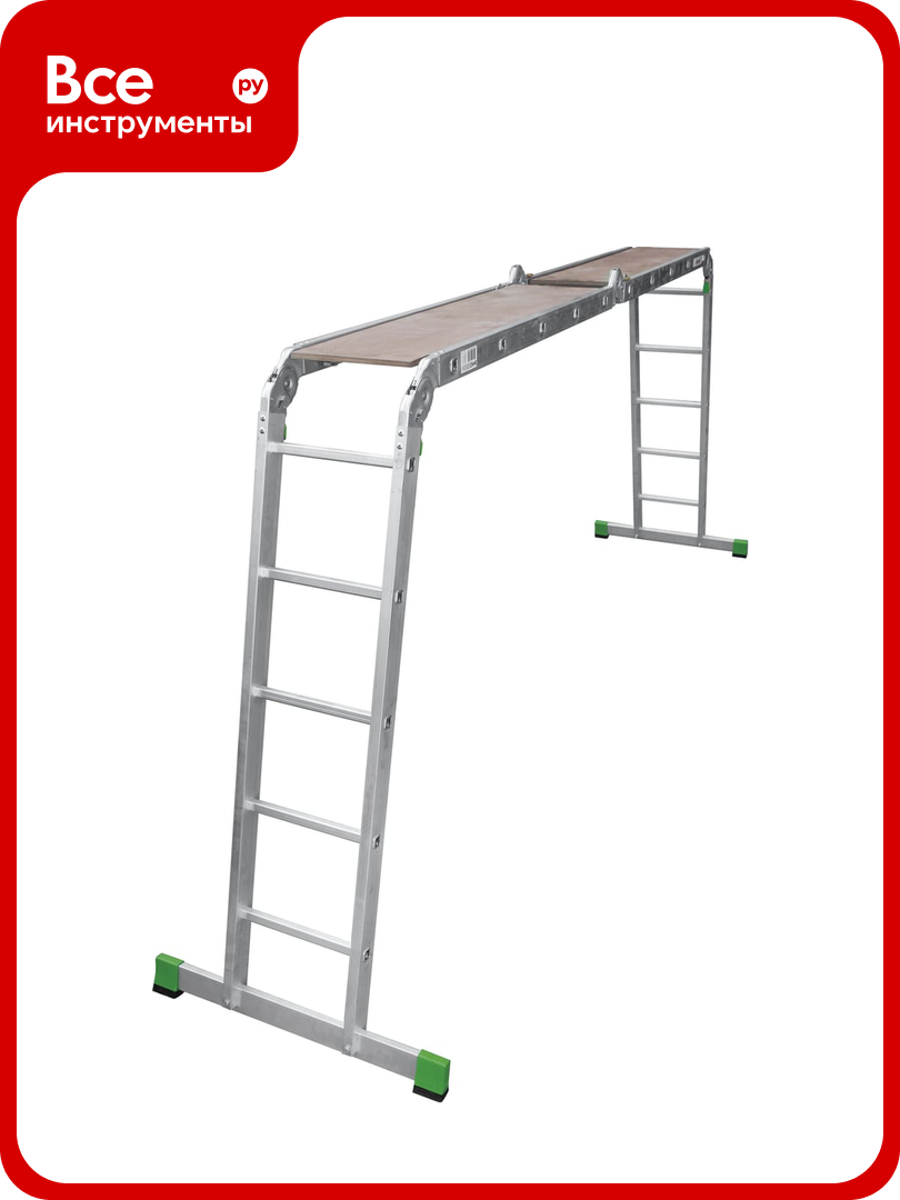 Четырехсекционная лестница-трансформер Новая Высота помост 4х5 ступеней, 2К башмаки, 2330405, легко