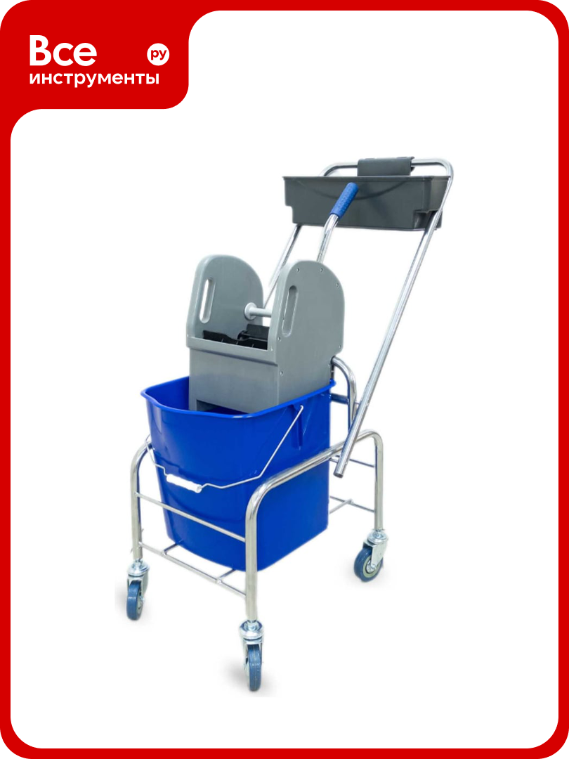Тележка уборочная ACG без лого 1 х 25л с отжимом и пластиковой корзиной, база хром 1028394 для швабр с