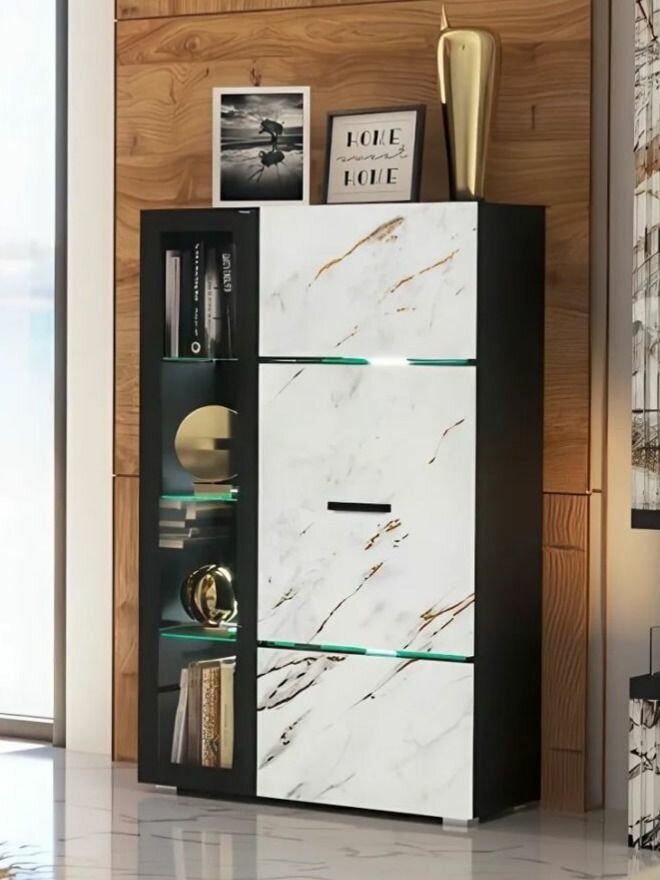 Шкаф Николь с полками 800х1300х346 (Мрамор золото/Черный)