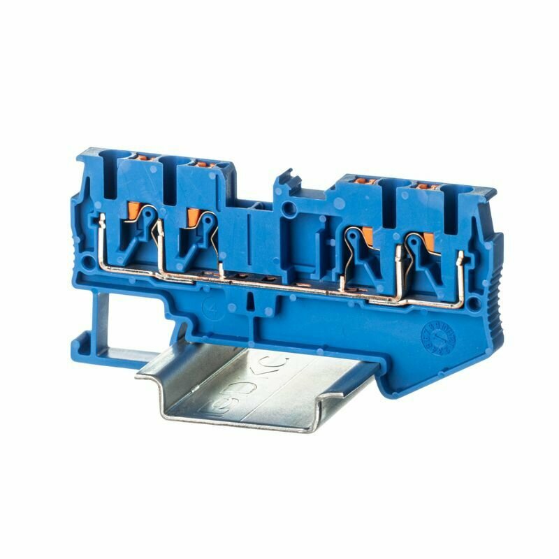 Клемма проходная зажим push-in 4 точки подключения 2.5кв. мм син. DKC VPR-2.5-QUATTRO-BU