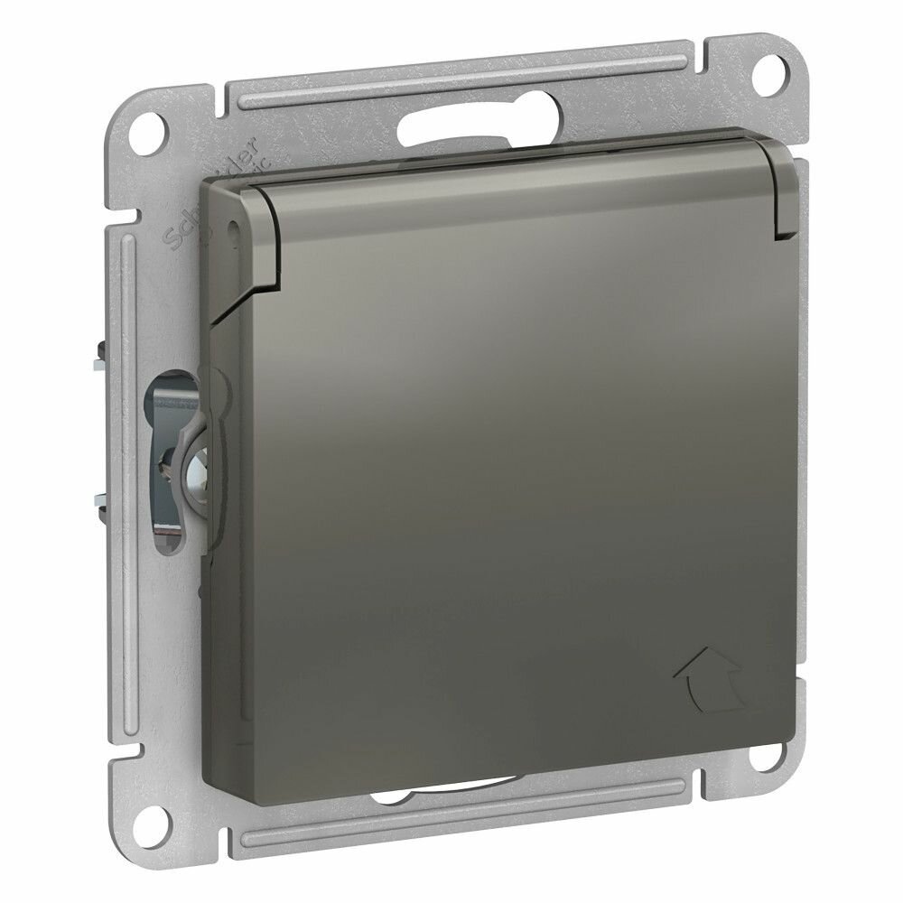 Розетка с/з со шторками с крышкой 16А, IP20, механизм Сталь AtlasDesign