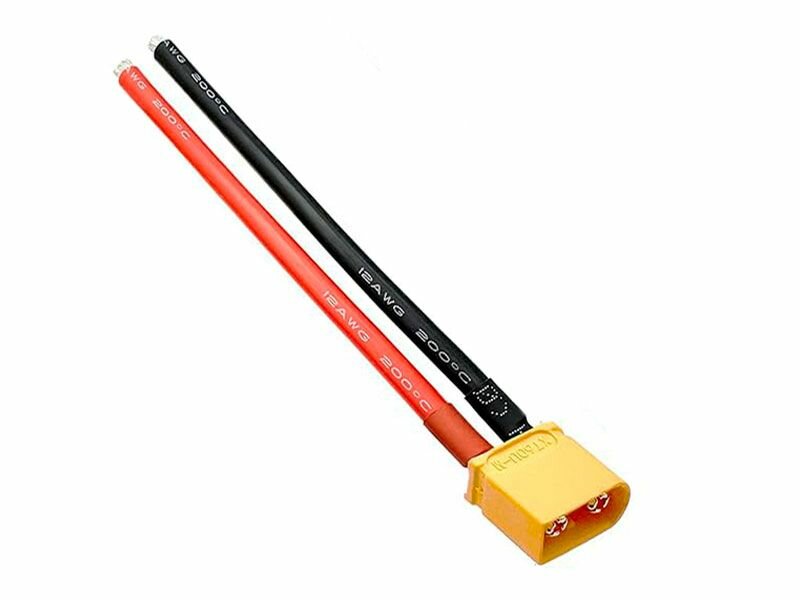 Разъем силовой Amass XT60U-M Plus "папа" 30A/60А 500В с проводами 12AWG 10 см. AM-9024A