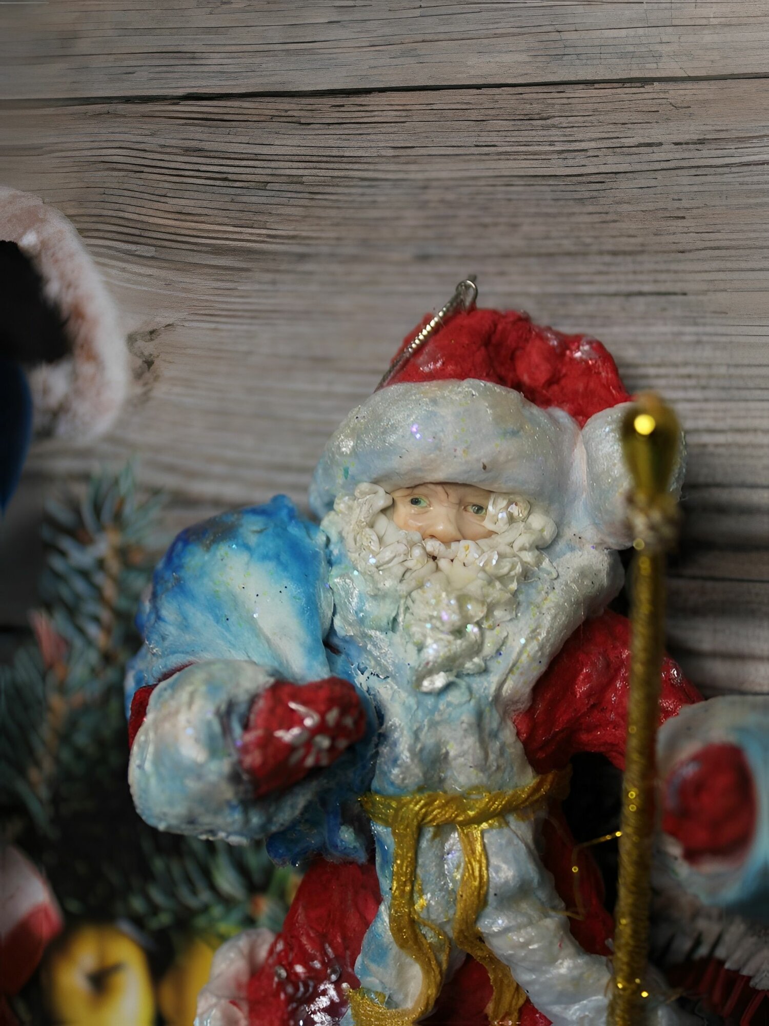 Ёлочная игрушка "Санта", ватная игрушка, ручная работа, сувенир