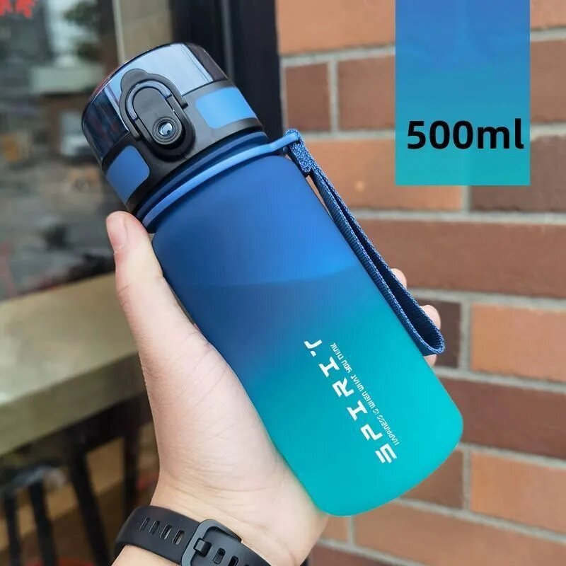 Спортивная бутылка для воды, 500 мл, Питьевая фитнес бутылка, с откидывающейся крышкой и ремешком для переноски, сито-фильтр, с замком от проливания, сине-бирюзовый