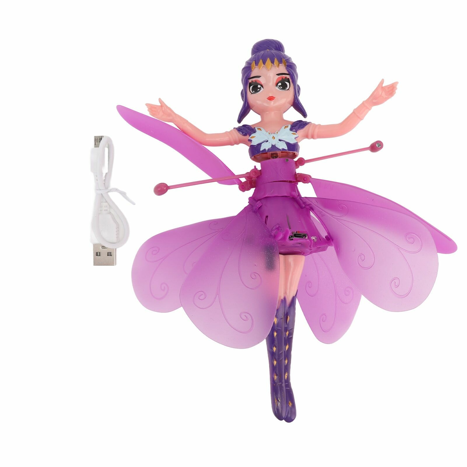 Летающие игрушки для девочек, интеллектуальные индукционные автоматические защиты от отключения питания, летающие куклы для начинающих детей, фиолетовые