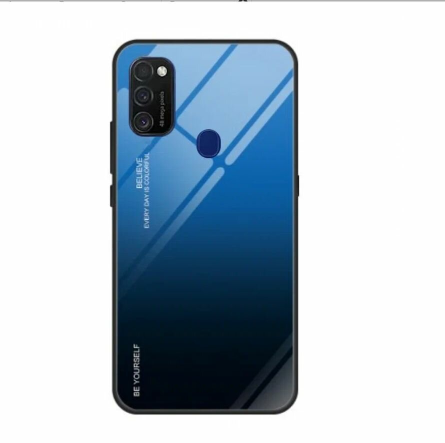Чехол MyPads, для Samsung M30/M21, закаленное стекло, градиент, зеркальный, синий