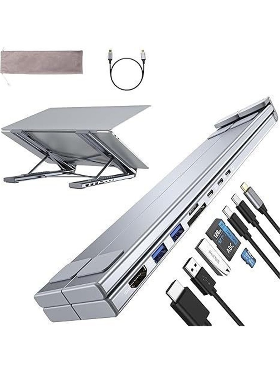 Универсальная подставка-хъб 5 в 1: для ноутбука, телефона и планшета с разветвителем Type-C, USB и складывающейся конструкцией