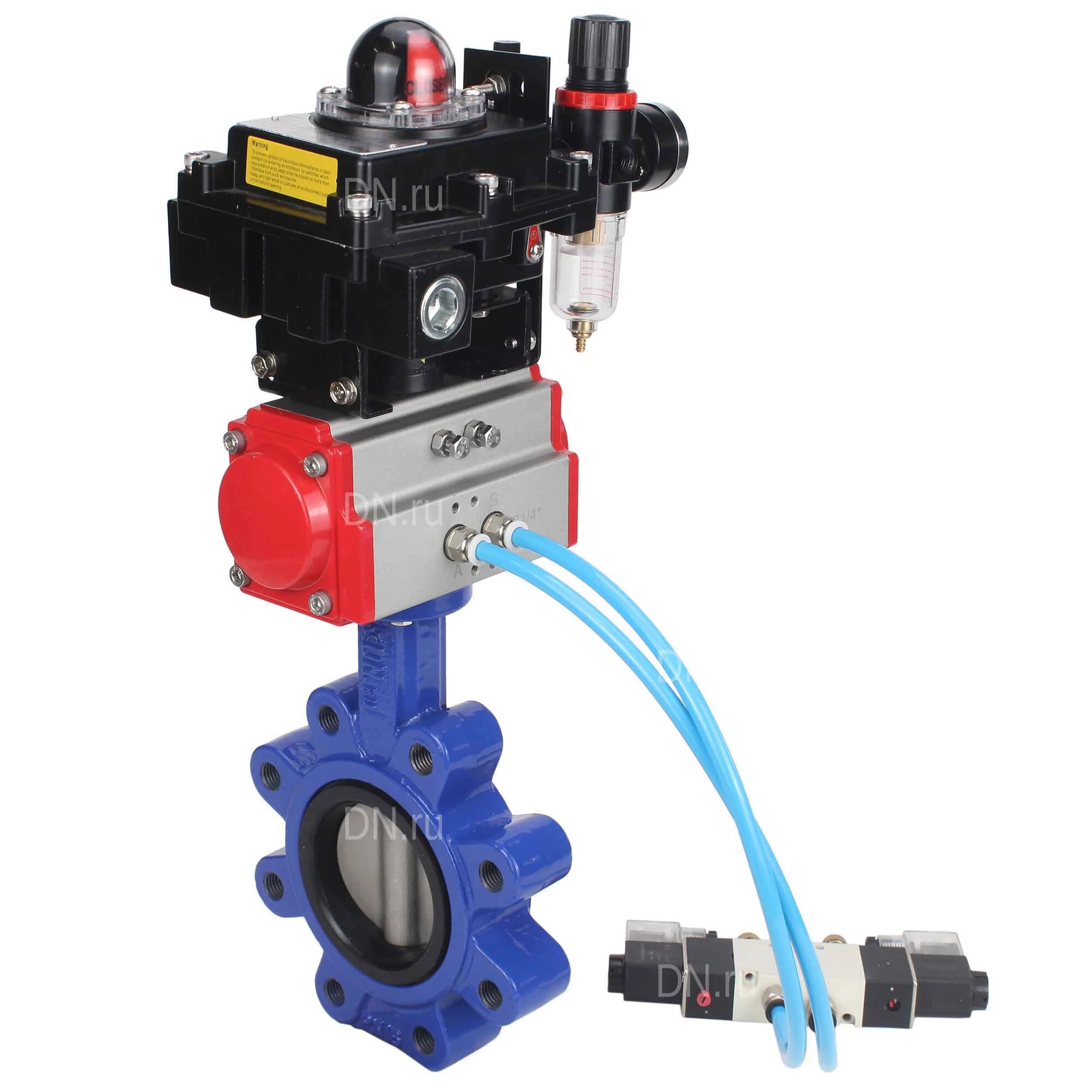 Затвор дисковый поворотный DN. ru QT450-304-EPDM-2W-Fb-H Ду150 Ру16 чугун QT450, диск нерж. сталь 304, уплотн. EPDM, межфланц, с пн. прив. DA-105, пн. распред. PND1-S2EM-52-2-T08-220VAC, БКВ LSB-410-02ExM12-250 и БПВ APU1-10-40-V08
