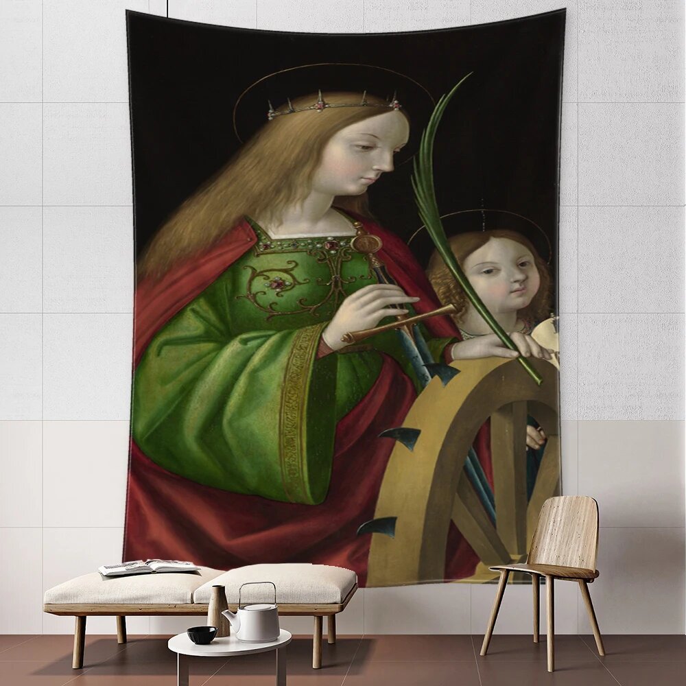 Гобелен с граффити Мона Лизы, настенный гобелен в стиле бохо, Зеленый, 230x180cm, gt1114-31