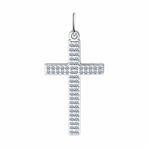 Крестик, серебро, 925 проба, родирование, фианит