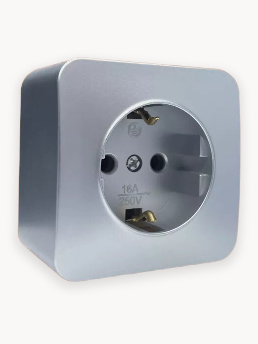 Розетка STEKKER София, накладная, с заземлением, 1 гнездо, серебро