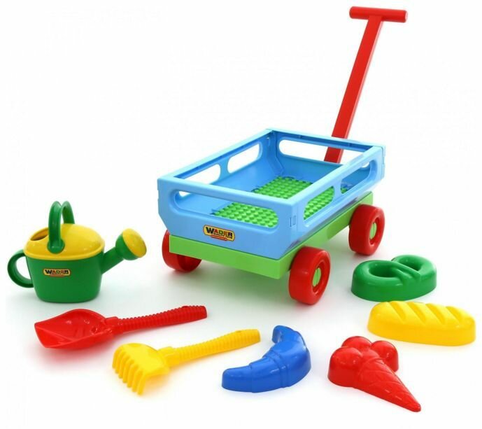 Песочный набор № 484 с тележкой, лейкой, крупными формочками в виде хлеба / Полесье голубой