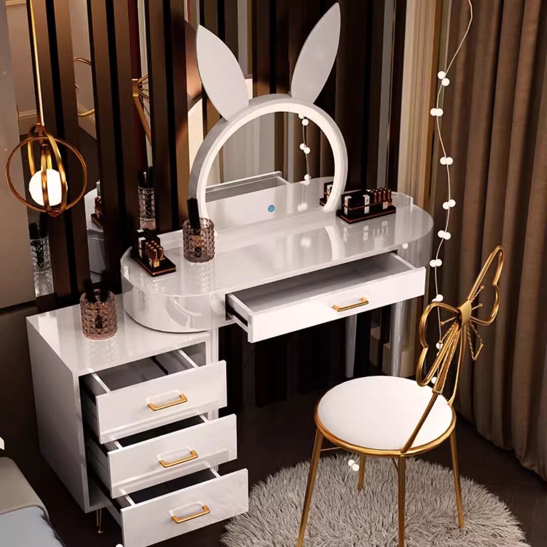 Туалетный столик Marshmallow (Белый столик /100см/ зеркало с ушками / стул с бантиком)