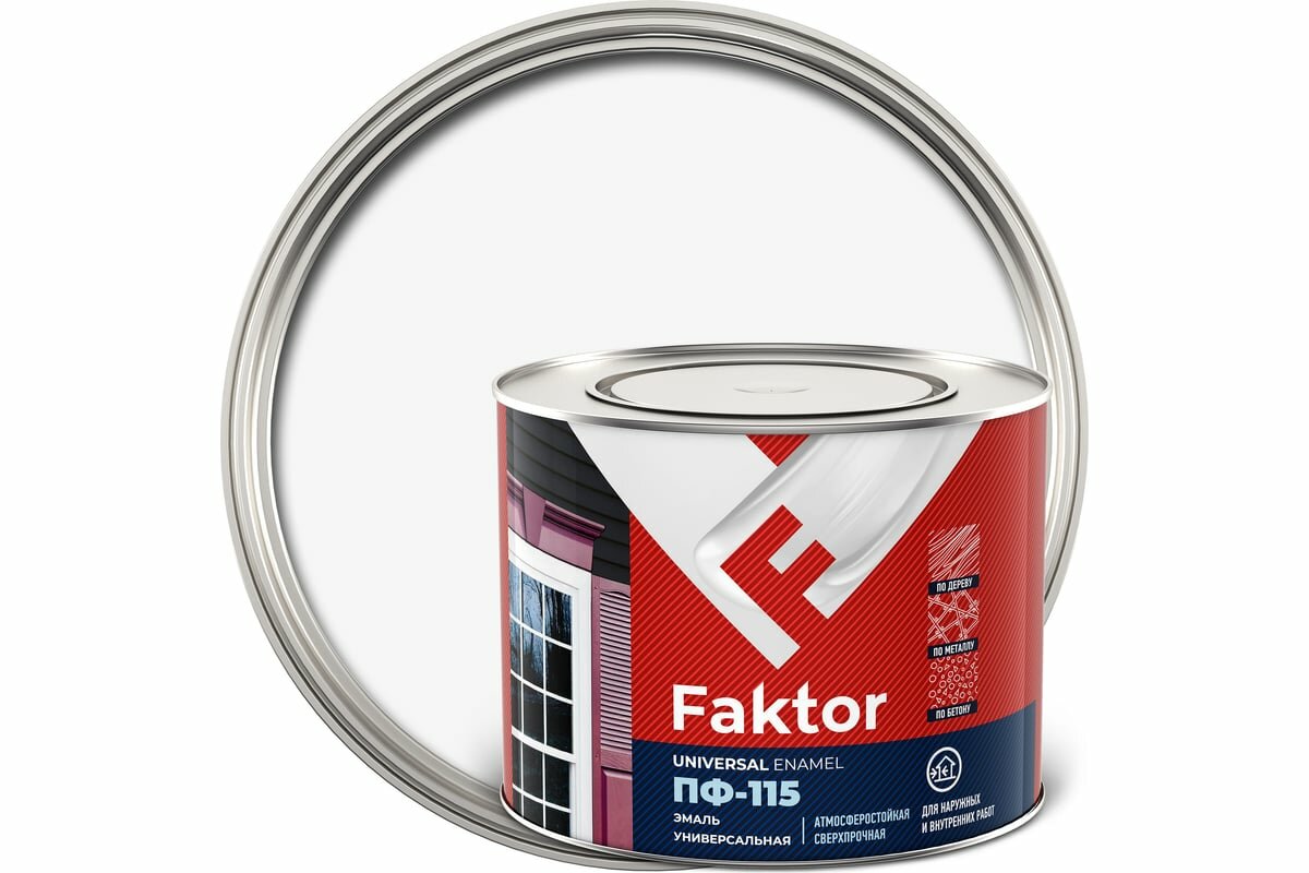 Ярославские краски FAKTOR ПФ-115 Универсальная эмаль белая, банка 1,9 кг 214710