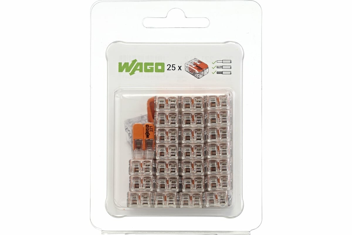 WAGO 221-412 клеммные зажимы блистер 25 шт компактные соединители 221-412