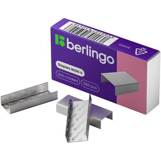 Скобы для степлера Berlingo №24/6 оцинкованные, 1000 шт/уп