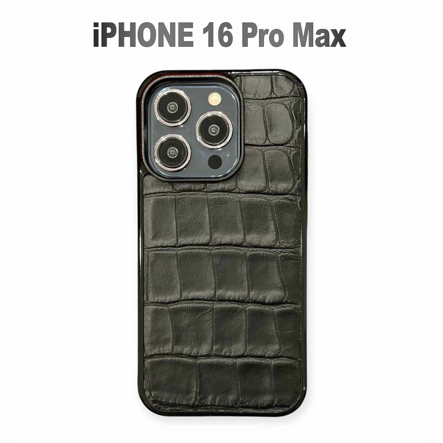 Чехол для IPhone 16 Pro Max чёрный матовый текстура крокодила
