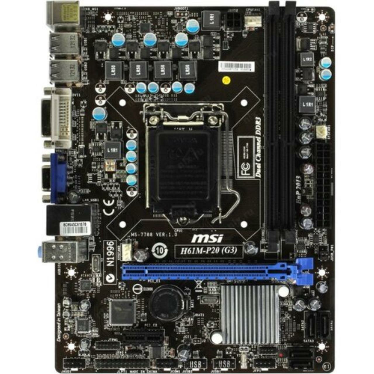 Материнская плата MSI H61M-P20-G3 LGA 1155 PCI-E+Dsub DVI+LAN SATA MicroATX 2DDR3 Б/У