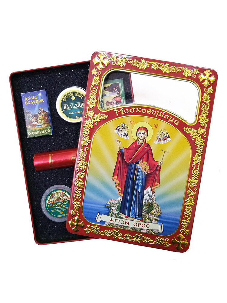 "Дары Афона" подарочный набор: благовонные масла "Смирна", афонский Елей и ладан, Афонский бальзам