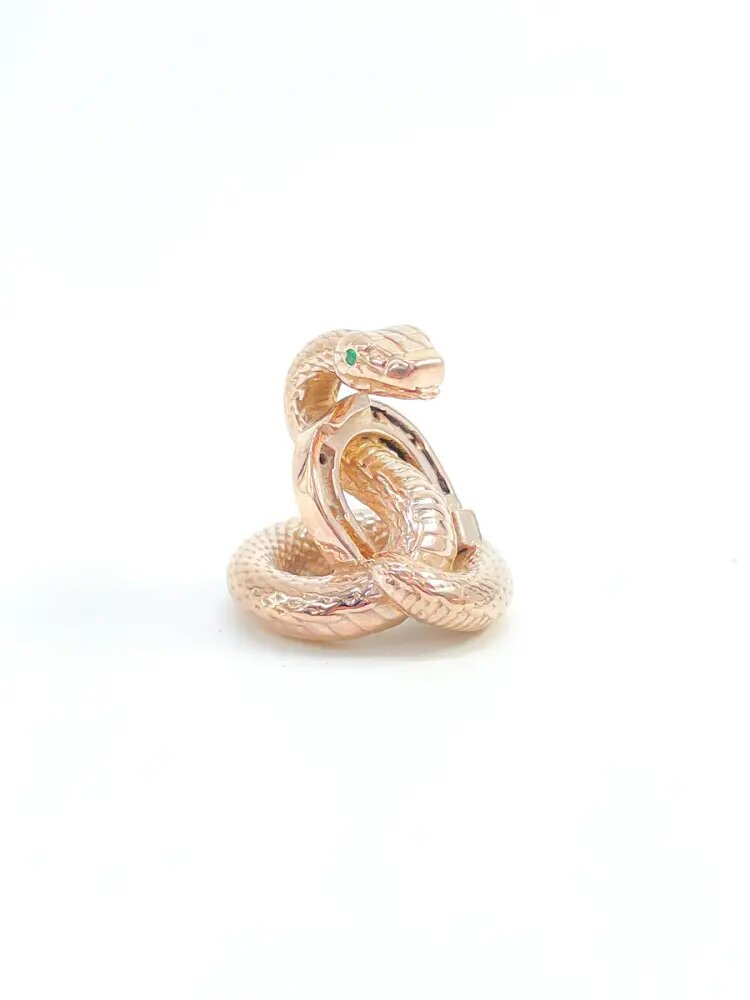 Статуэтка "Змея с подковой" из ювелирной бронзы с изумрудами искусственными, Кристалл Мечты